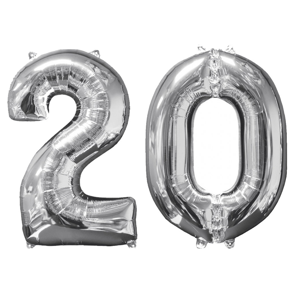 Zilveren folie ballon cijfer 20 - Partycorner.nl