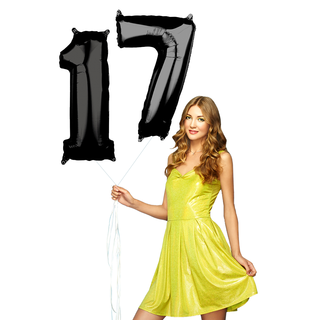 Zwarte cijfer 17 ballonnen - Partycorner.nl