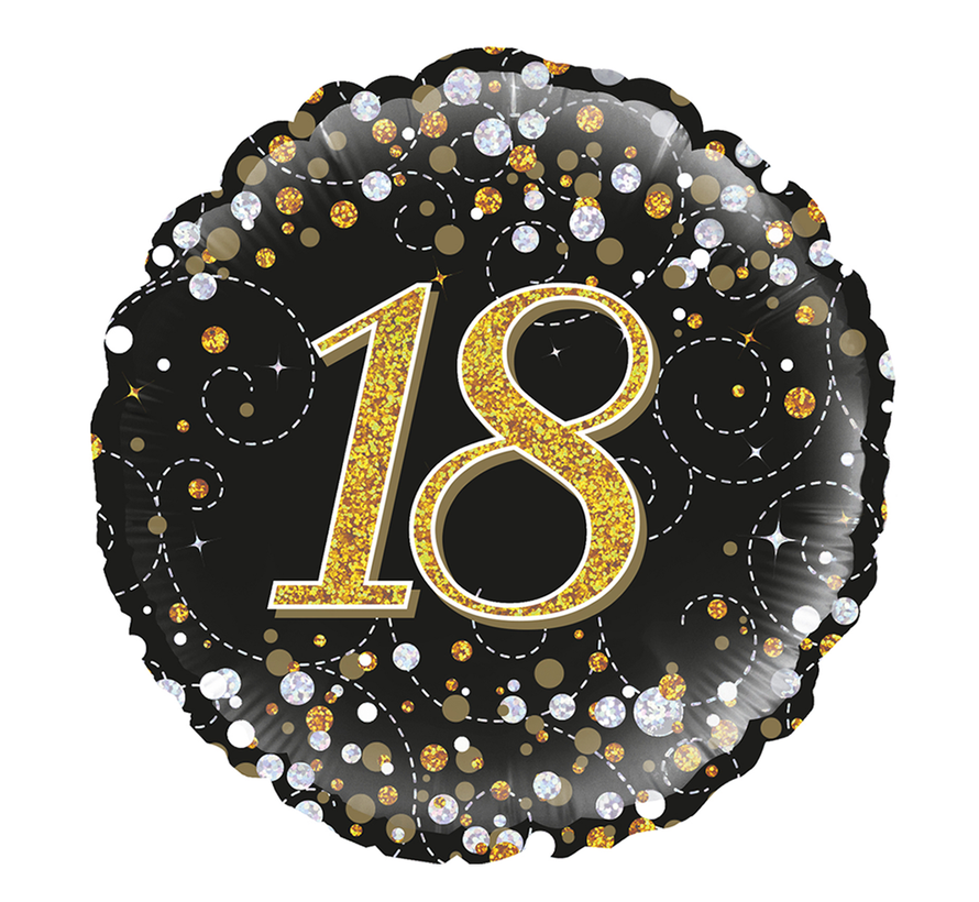 Glitter helium folie-ballon 18 jaar zwart goud - Partycorner.nl