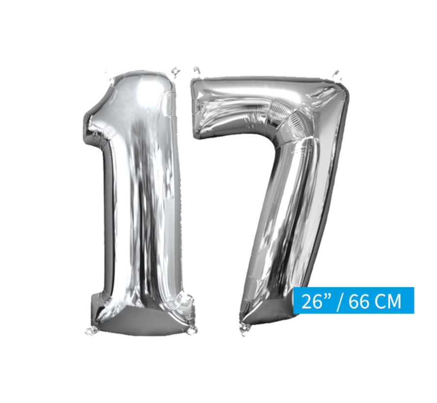 Helium gevulde cijfers 17 ballonnen zilver - Partycorner.nl