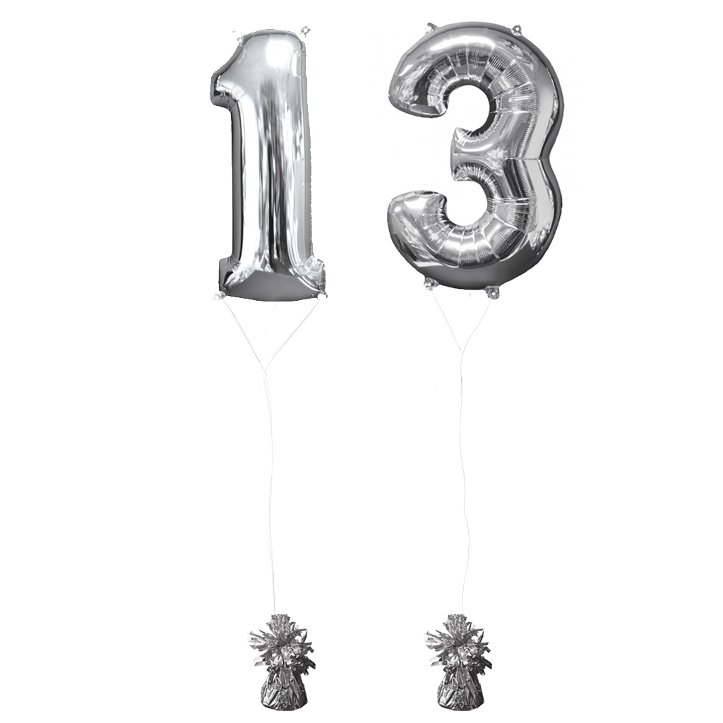 Helium gevulde cijfers 13 ballonnen zilver - Partycorner.nl