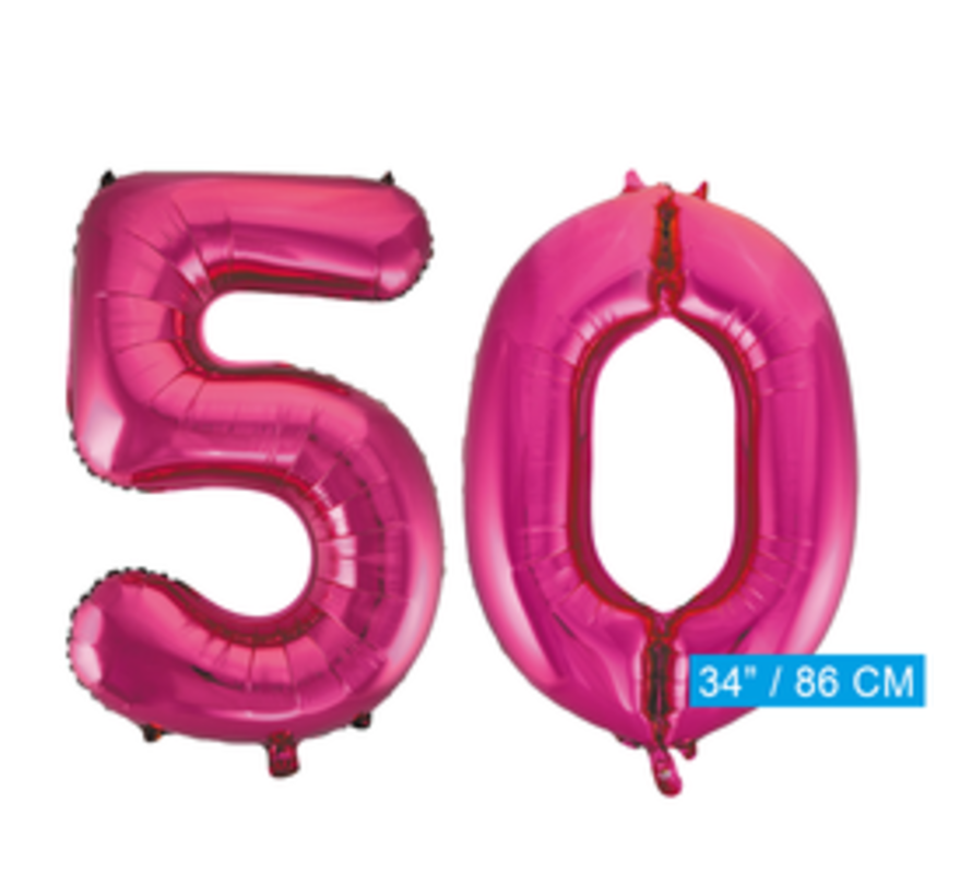 Pink cijfer ballon 50 inclusief helium gevuld - Partycorner.nl