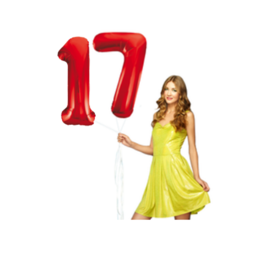 Rode cijfer ballon 17 inclusief helium gevuld - Partycorner.nl