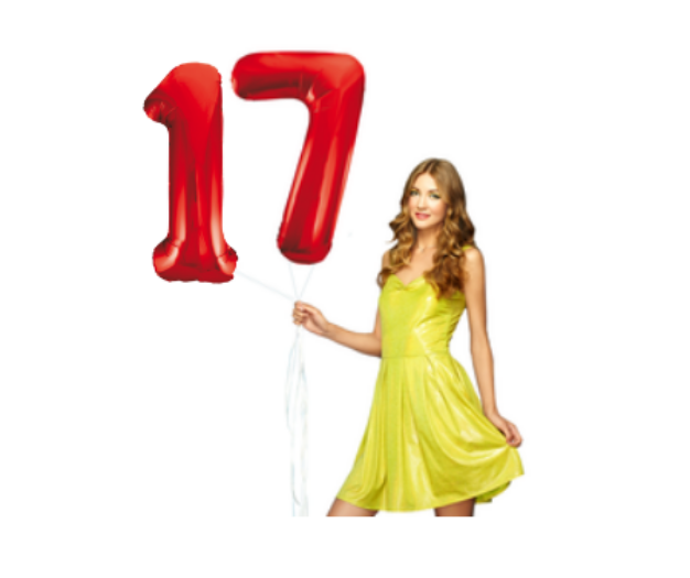 Rode cijfer ballon 17 inclusief helium gevuld - Partycorner.nl