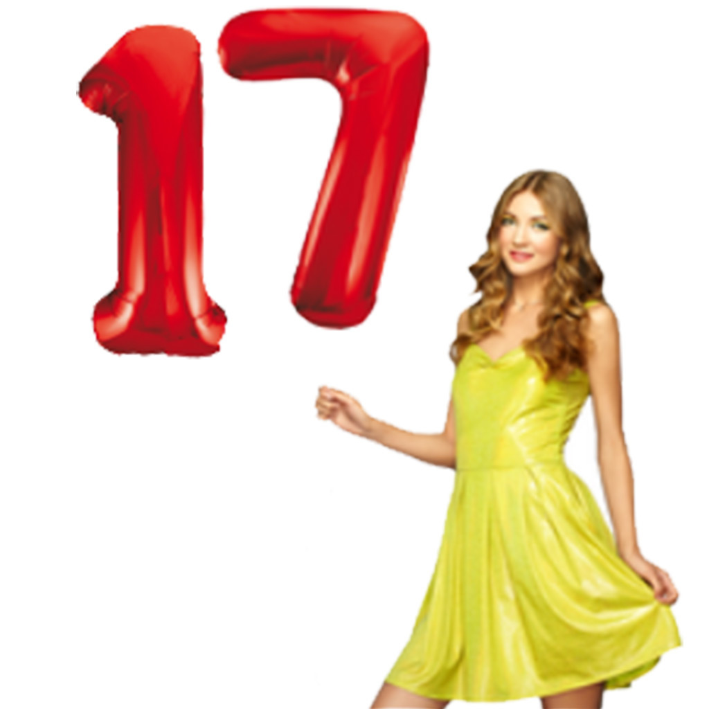 Rode cijfer ballon 17 inclusief helium gevuld - Partycorner.nl