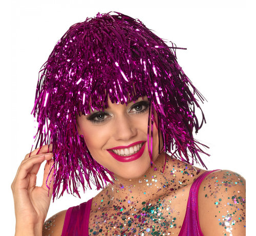 Pruik Metallic paars - Partycorner.nl
