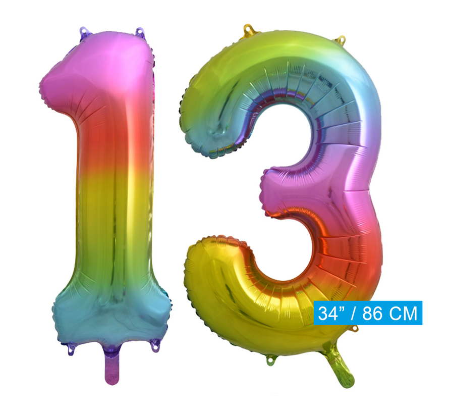 Regenboog cijfer Ballonnen 13 helium gevuld - Partycorner.nl