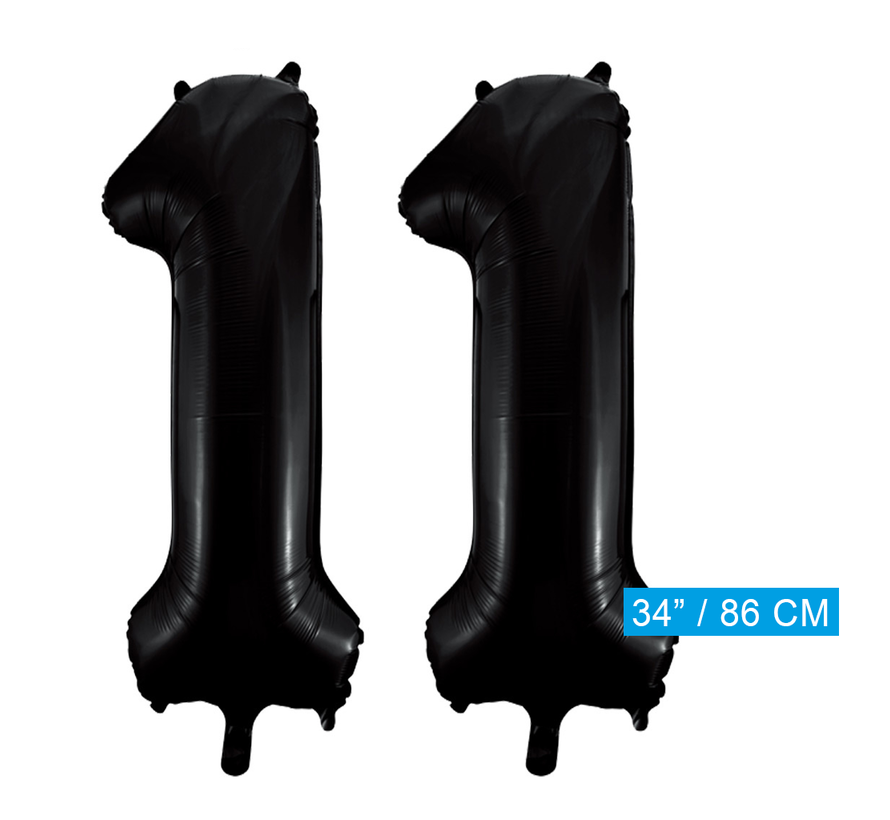 Zwarte cijfer 11 ( elf ) helium gevulde folie ballonnen - Partycorner.nl