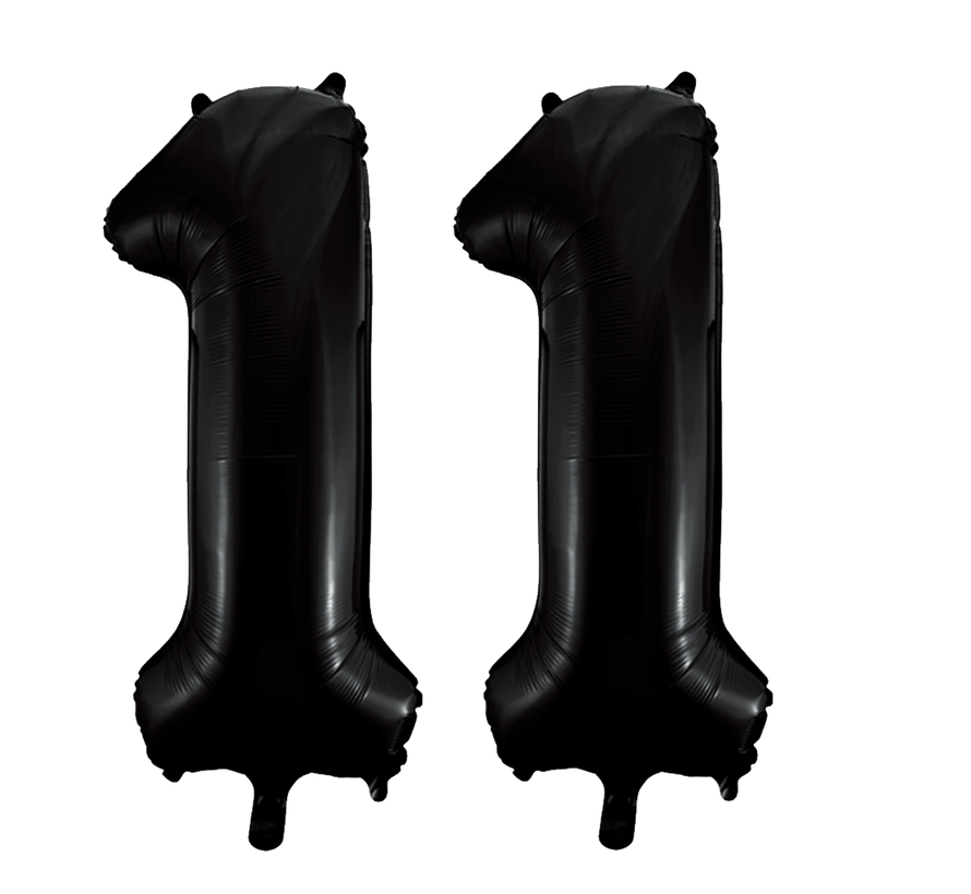 Zwarte cijfer 11 ( elf ) helium gevulde folie ballonnen - Partycorner.nl