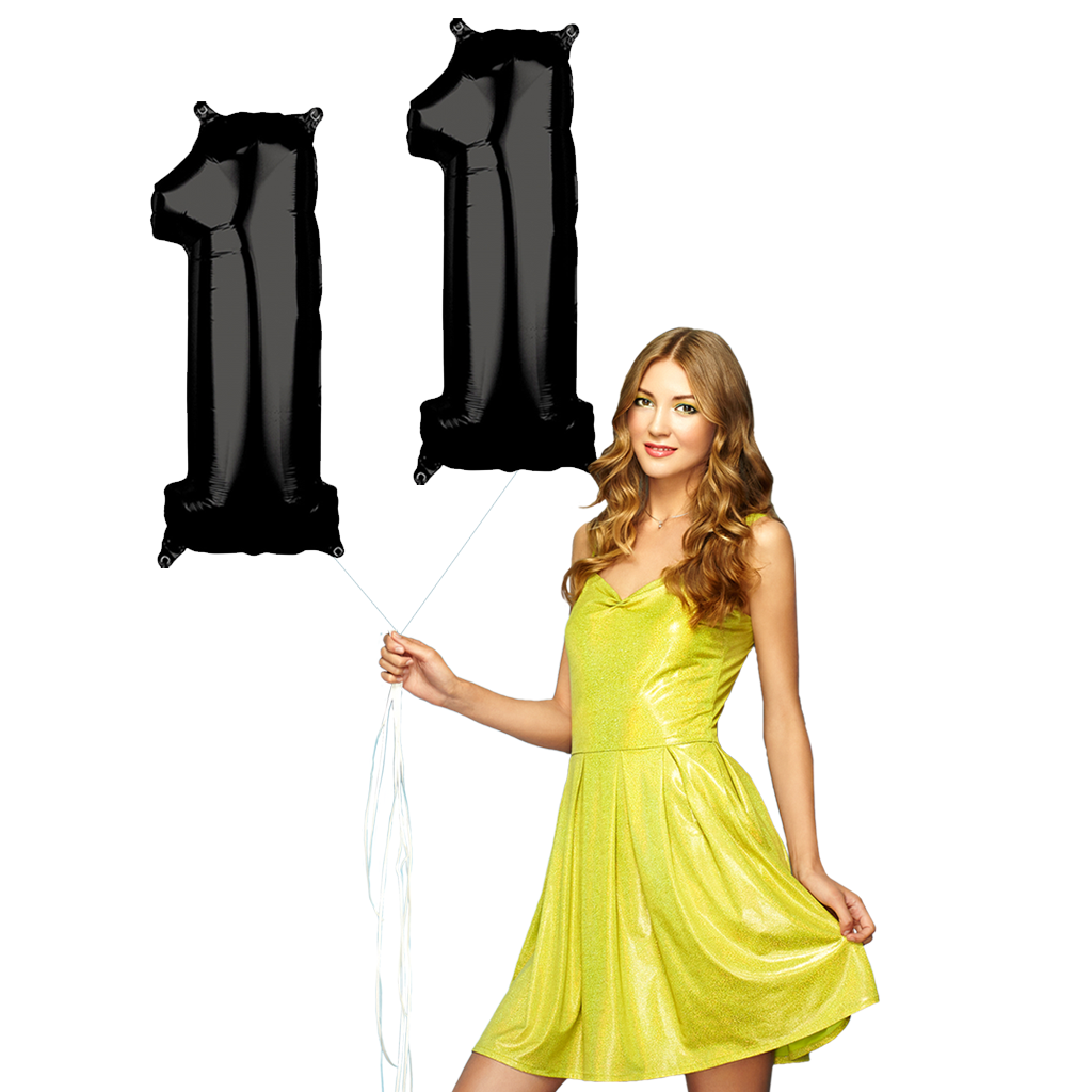 Zwarte cijfer 11 ( elf ) helium gevulde folie ballonnen - Partycorner.nl