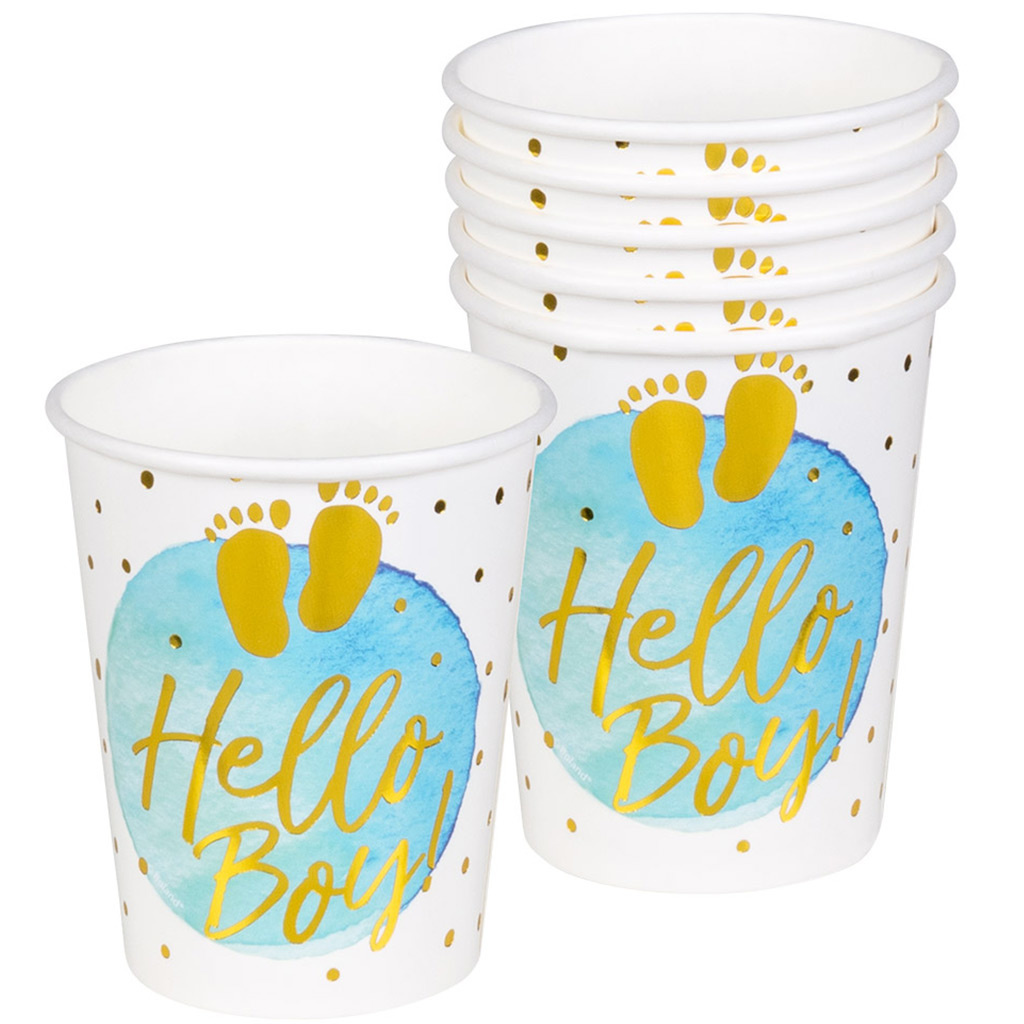 Set 6 kartonnen bekertjes 'Hello Boy' (25 cl) - Partycorner.nl