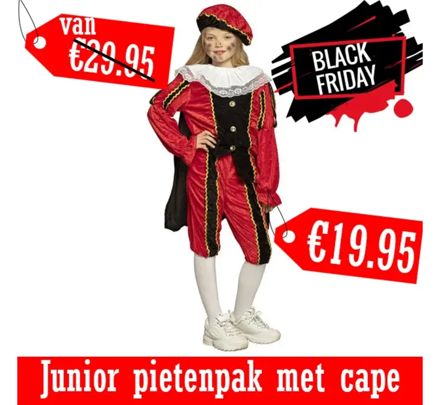 Pietenpak junior rood/zwart 10-12 jaar - Partycorner.nl