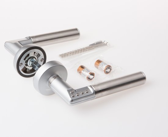 Intelligent door handle with built-in code keyboard on round rosettes ...