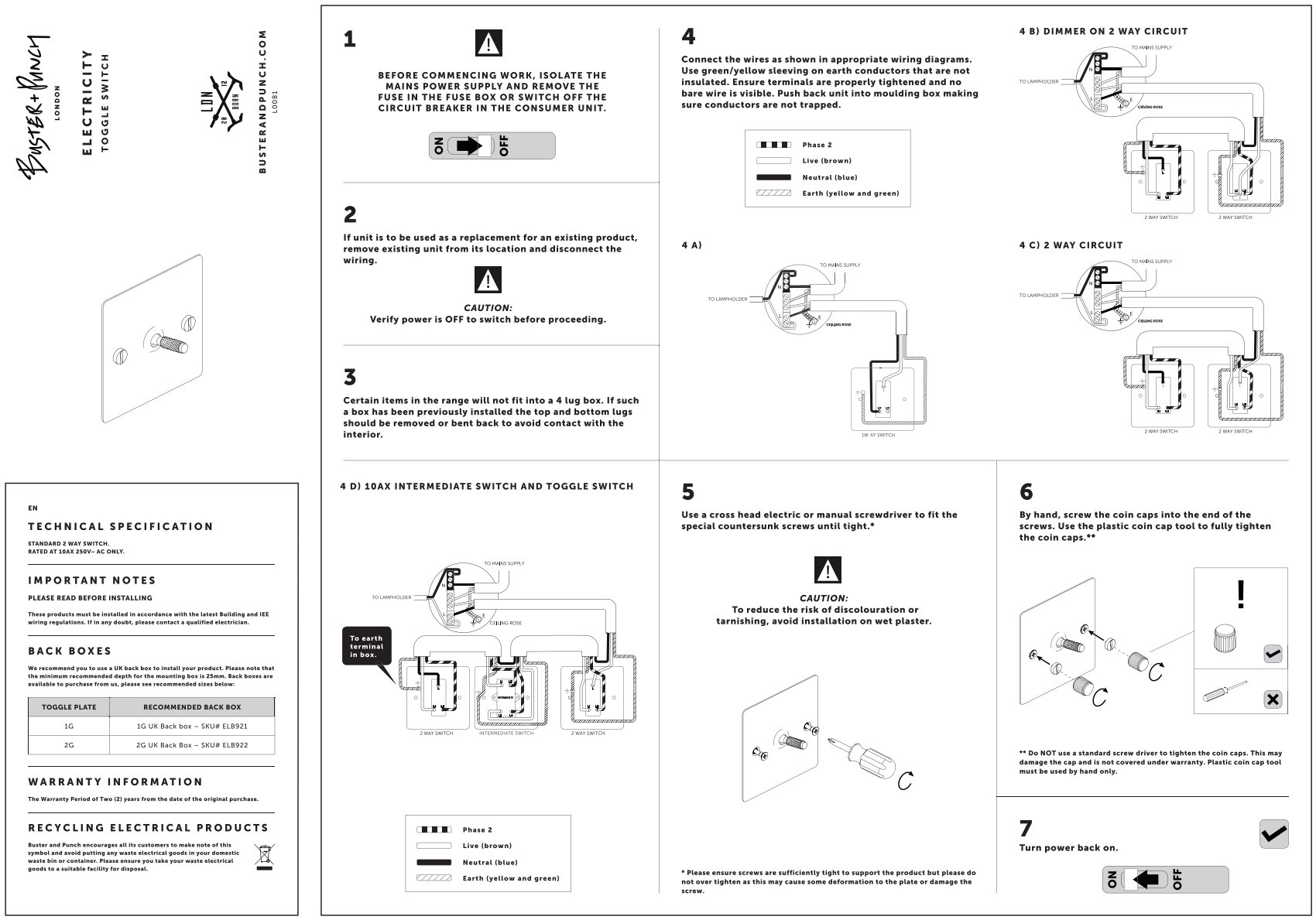 1g toggle switch / white / buster+punch | Deurklinkenshop