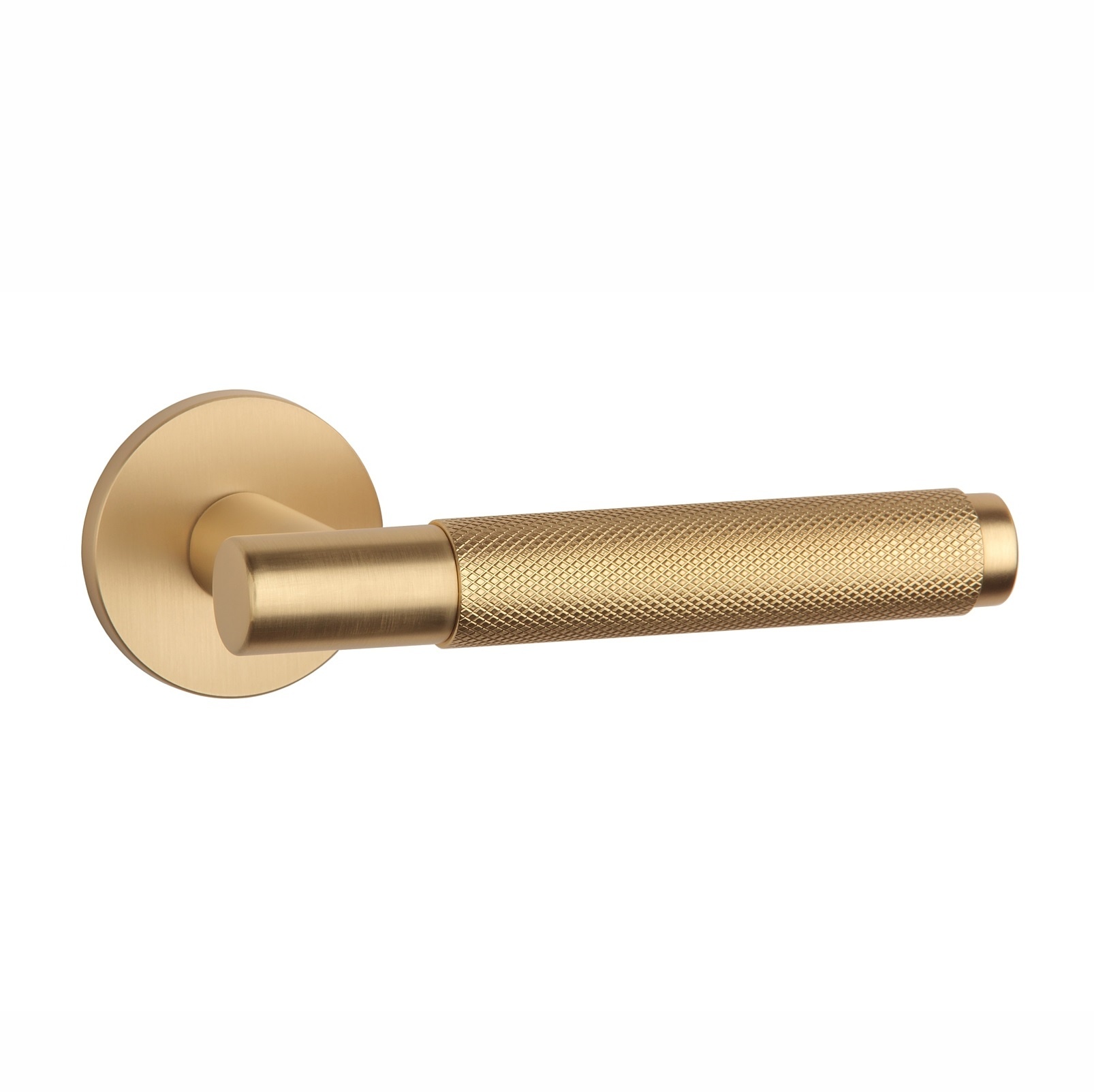 Mat gold Aprile door handles with cross cut handles | Deurklinkenshop