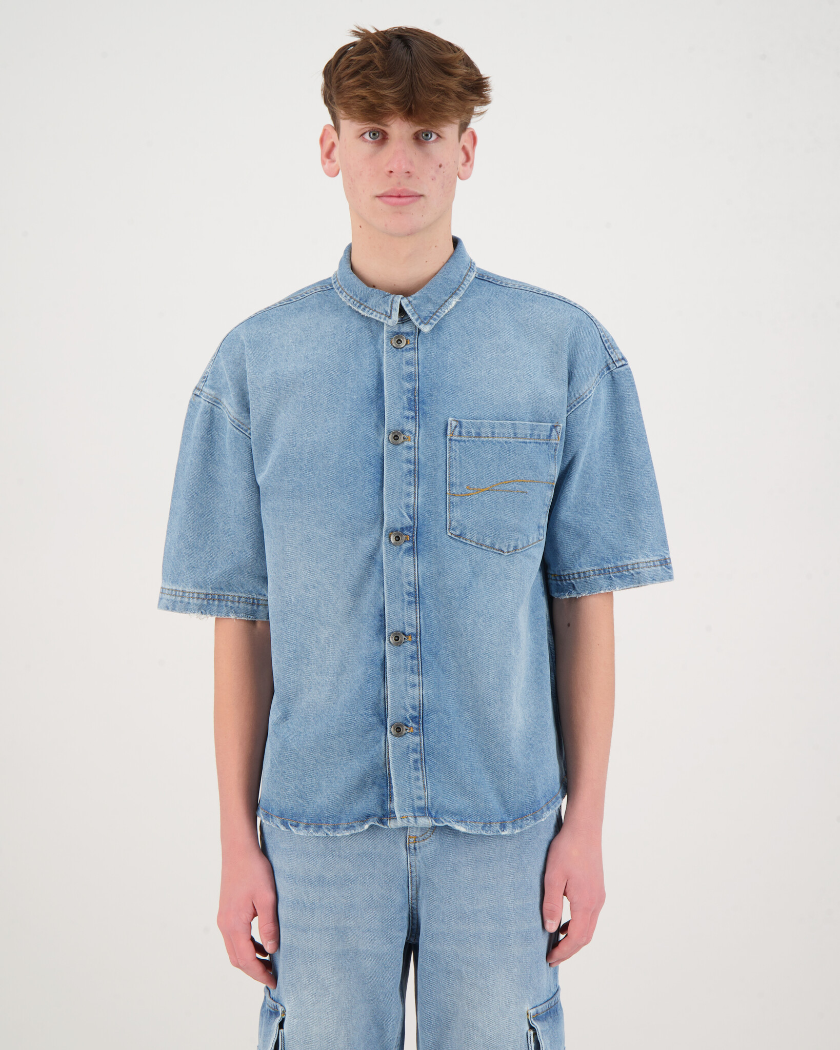 Flaneur Homme Denim Shirt Licht Blauw - Beachim