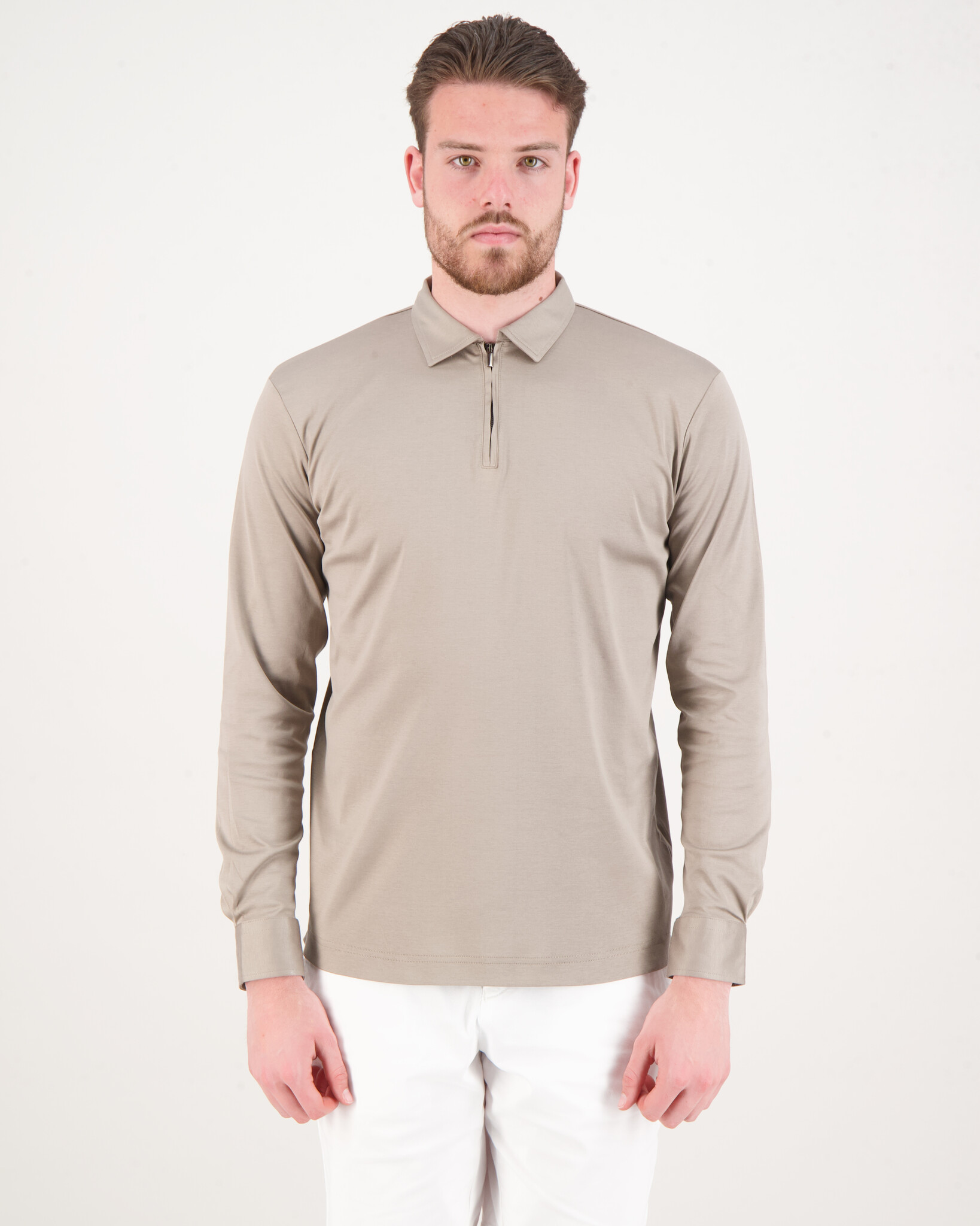 Valenza Long Sleeve Zip Up Polo Beige - Beachim