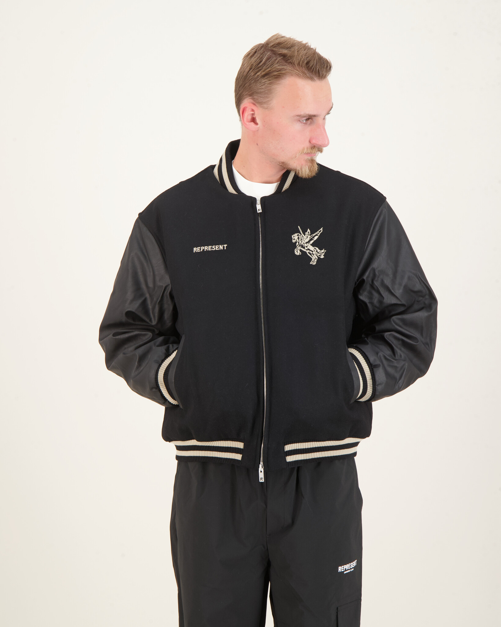 Represent Mascot Wool Varsity Jacket Black - Beachim