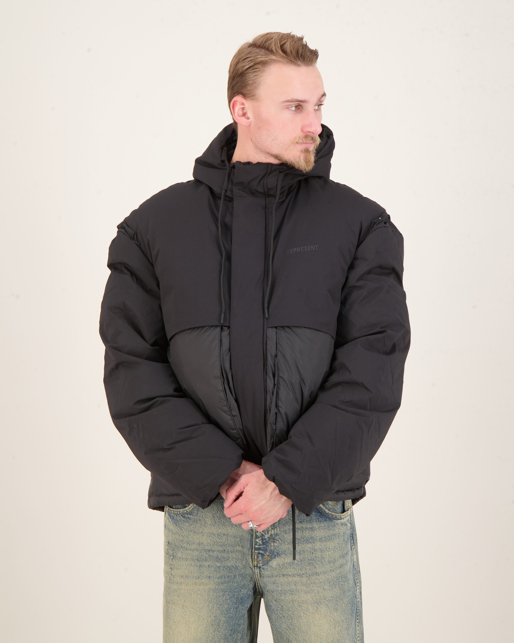 Represent Layered Hooded Puffer Black - Beachim