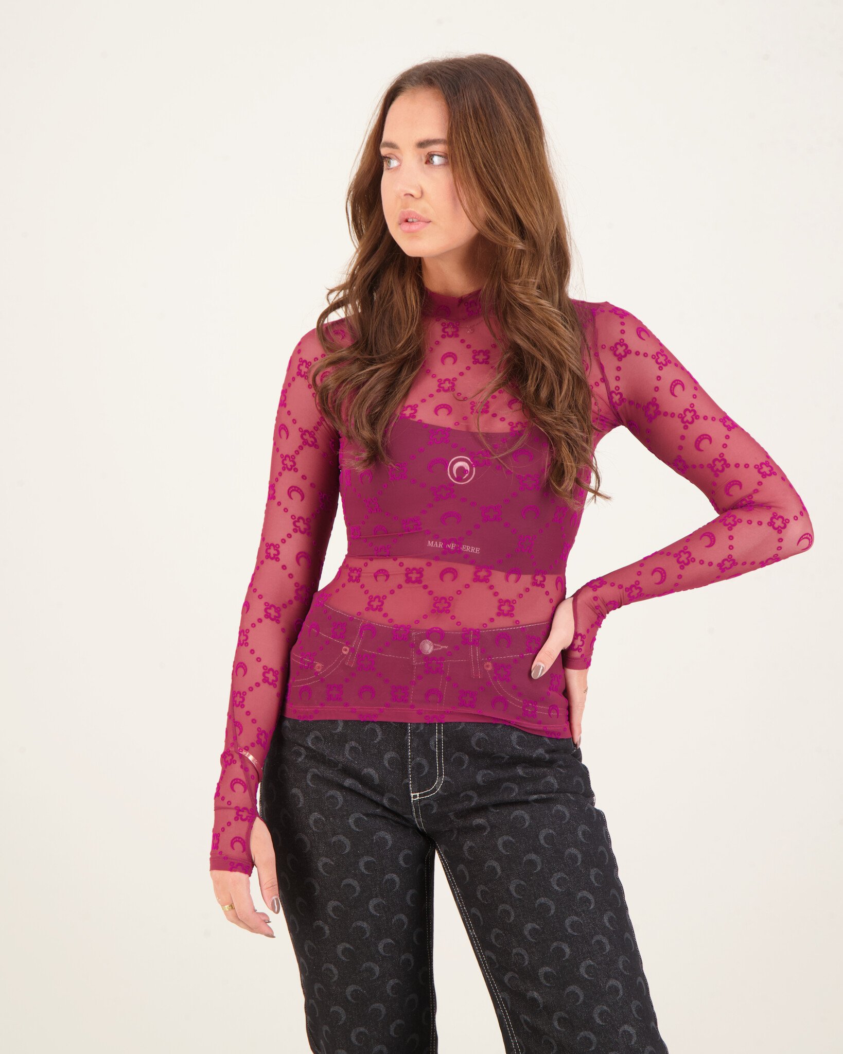 Marine Serre Moonogram Mesh Flock Top Bordeaux - Beachim