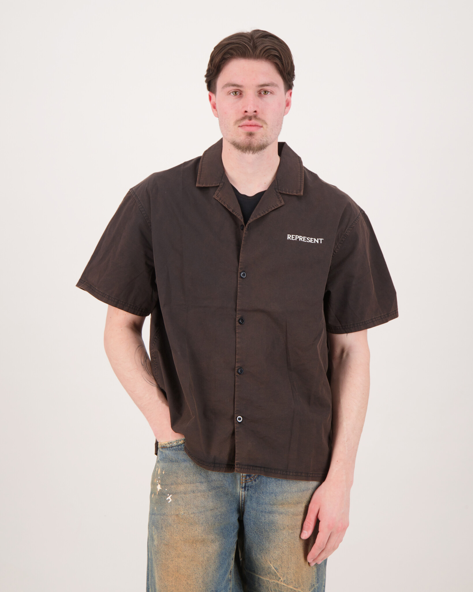 Represent Script Camp Collar Shirt Zwart - Beachim