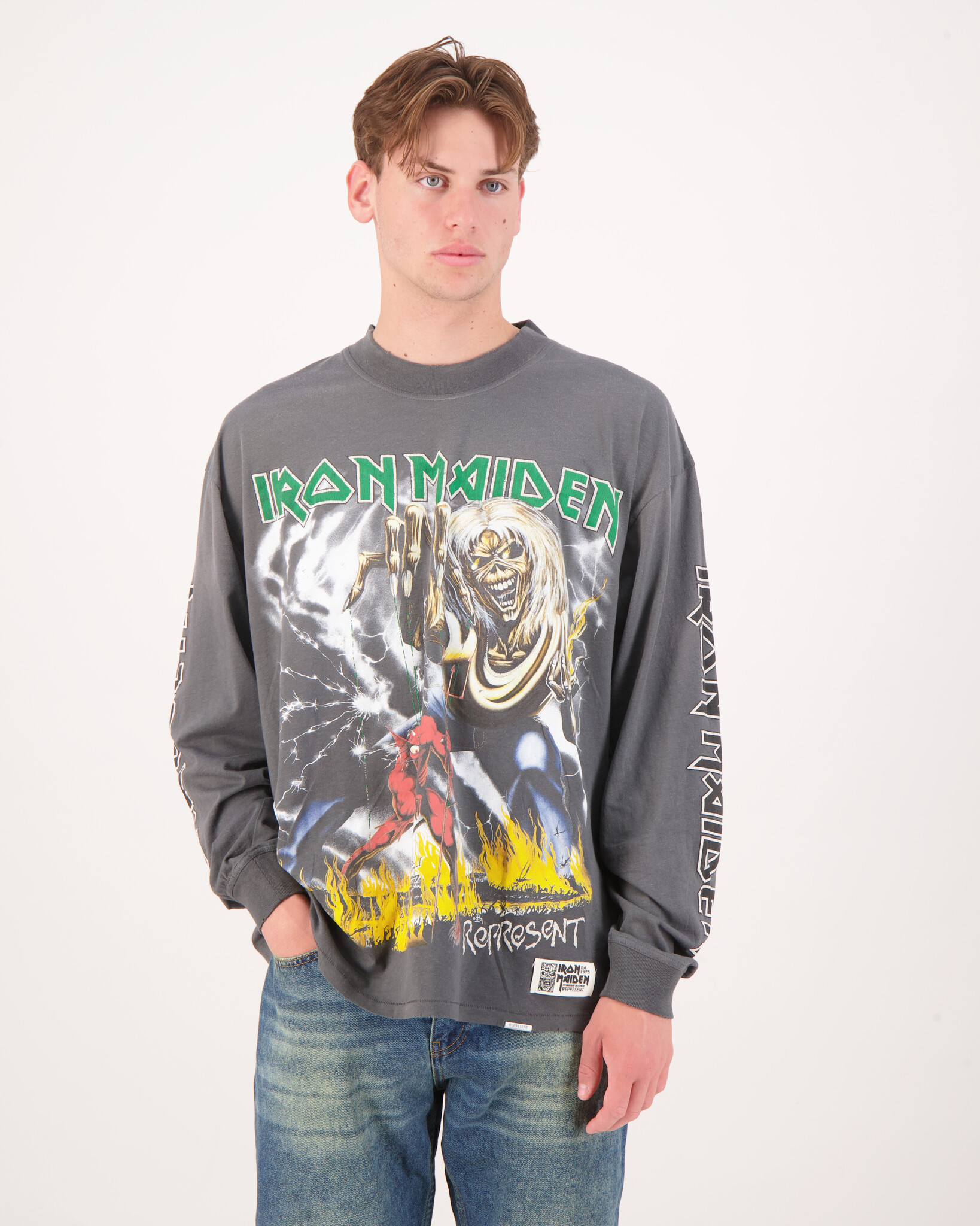 Represent Iron Maiden Number Of The Beast LS T-Shirt Grey - Beachim