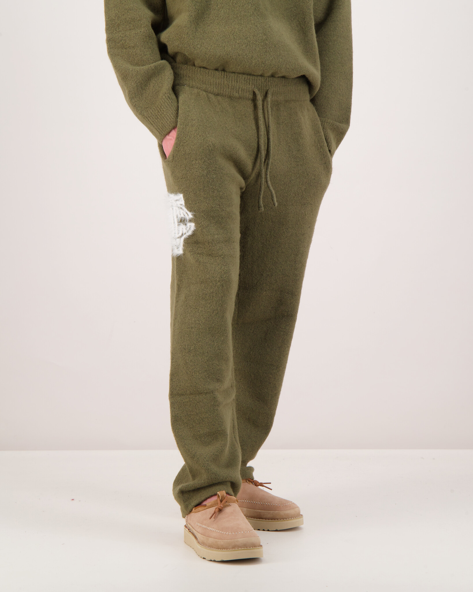 The Couture Club Monogram Fluffy Knit Joggers Khaki - Beachim