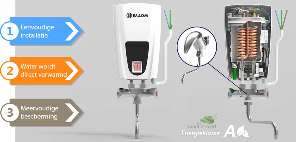Doorstroomverwarmer met mengkraan 3,5 kW - Groene Hoed Duurzaam