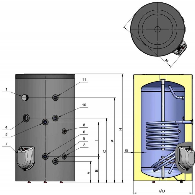 Staande 150 liter boiler met warmtewisselaar en digitale bediening - De ...