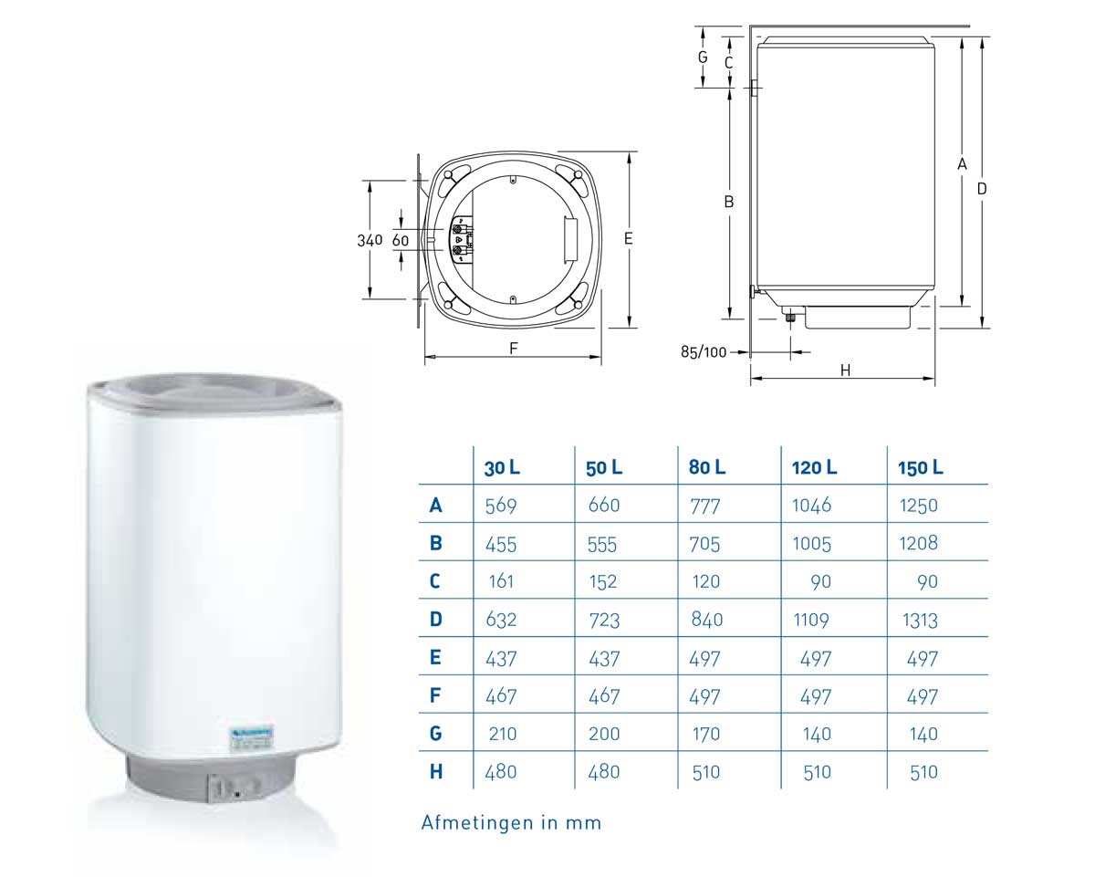 80L Koperen Duo Boiler 1000 -2750 W - Groene Hoed Duurzaam