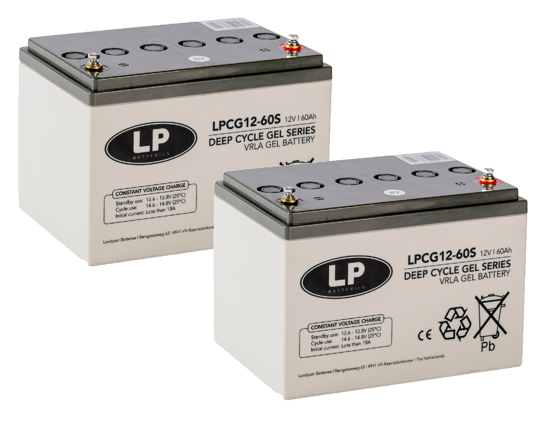 2x GEL accu 12 volt 60 ah type LPCG12-60S - Accu Service Holland