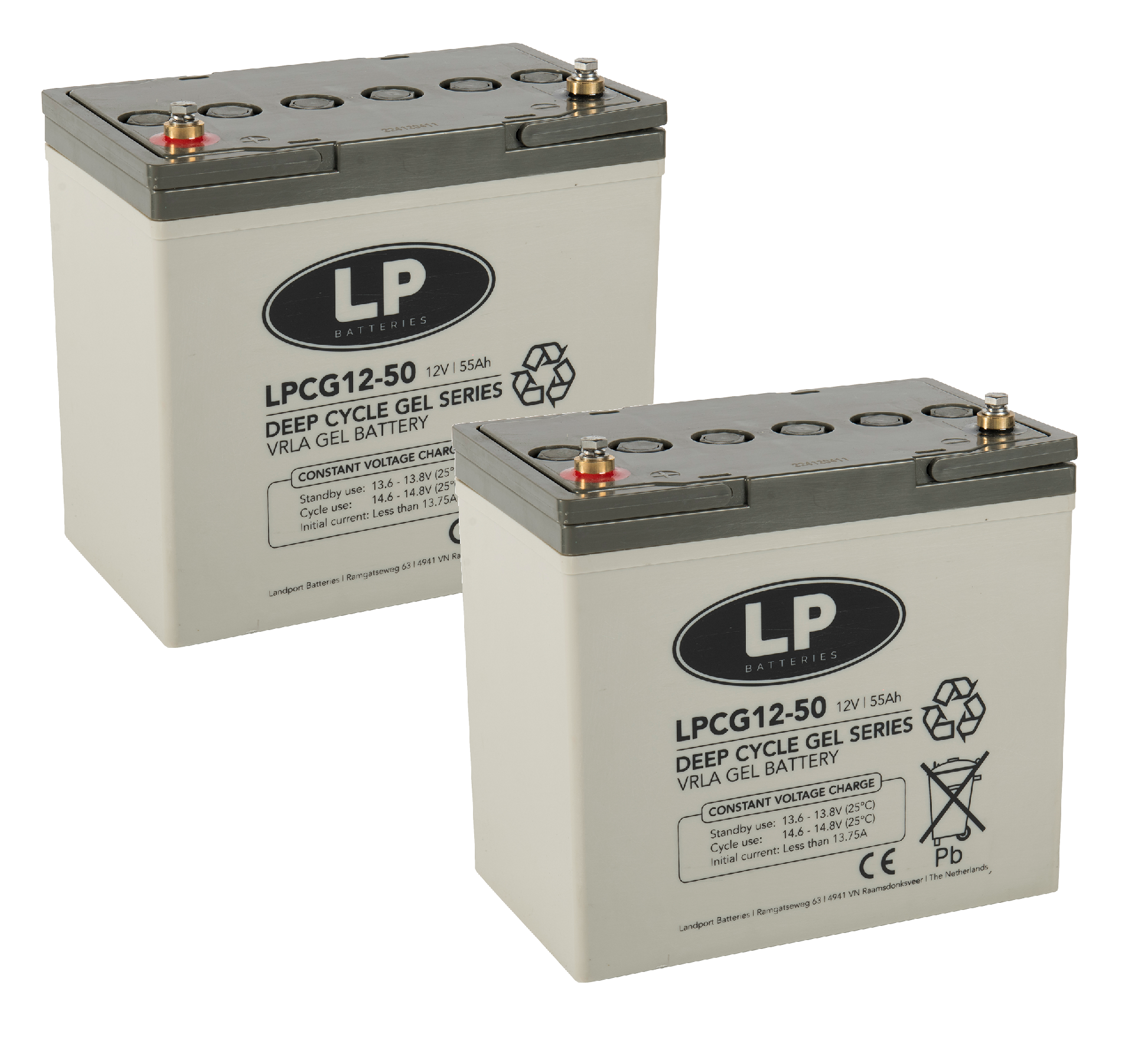2x GEL accu 12 volt 50 ah type LPCG12-50 - Accu Service Holland