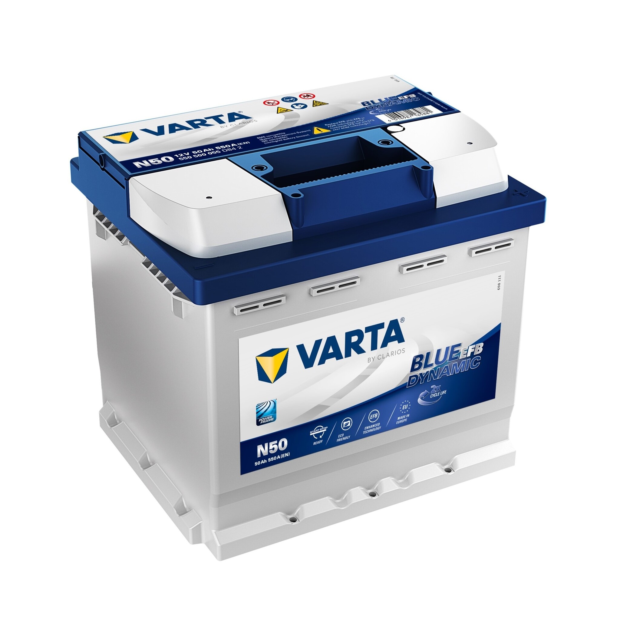 Varta auto accu 12 volt 50 Ah EFB Blue Dynamic 550 500 055 type N50 ...