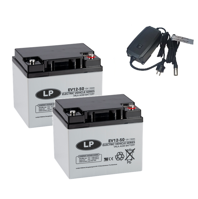 Set van 2 stuks EV12-50 AGM accu's + IMPULS II acculader 24v 6A - Accu ...