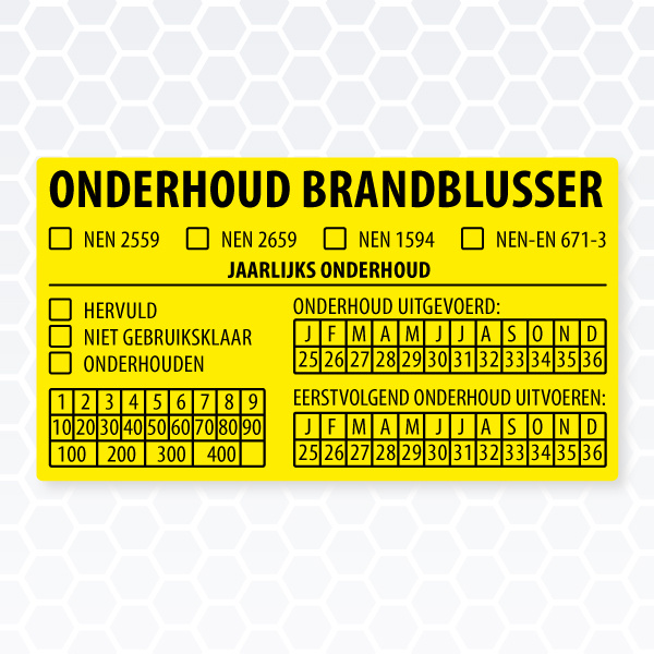 Onderhoud Brandblusser sticker geel NEN - Stickerpoint