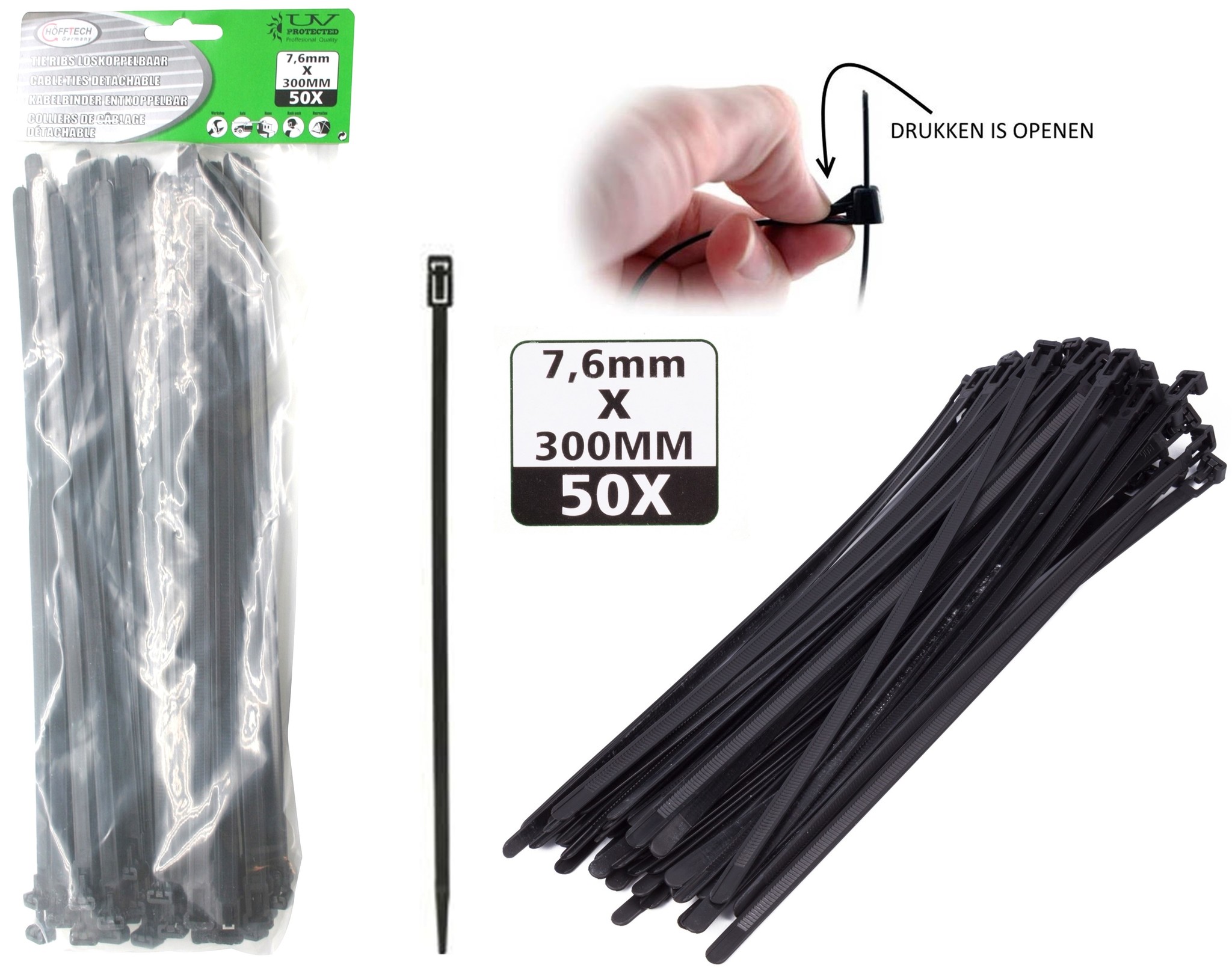 Tie Ribs loskoppelbaar 7.6x300mm 50 stuks zwart - Groothandel Karssen