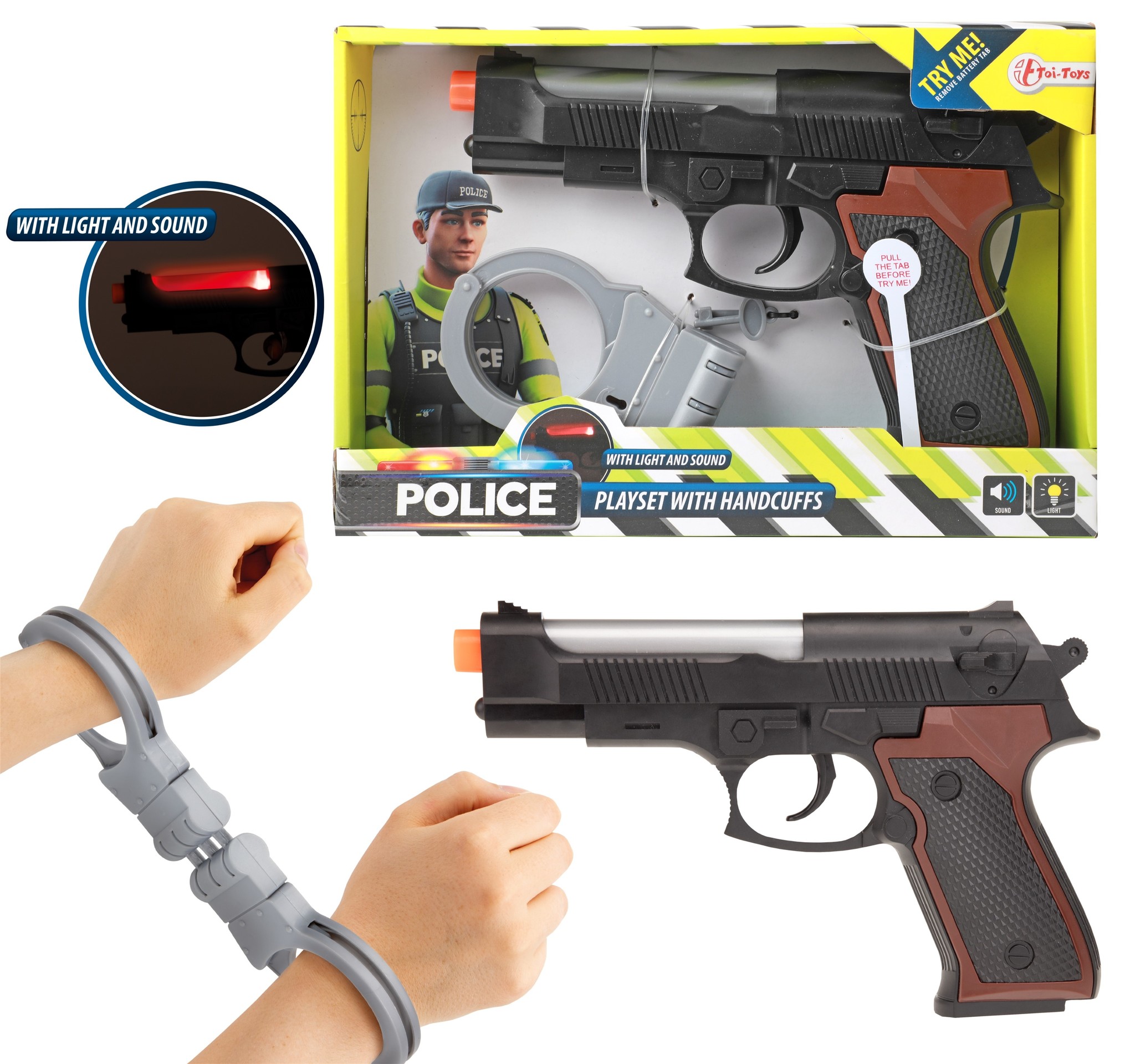 Politie Pistool met licht en geluid en accessoires - Groothandel Karssen