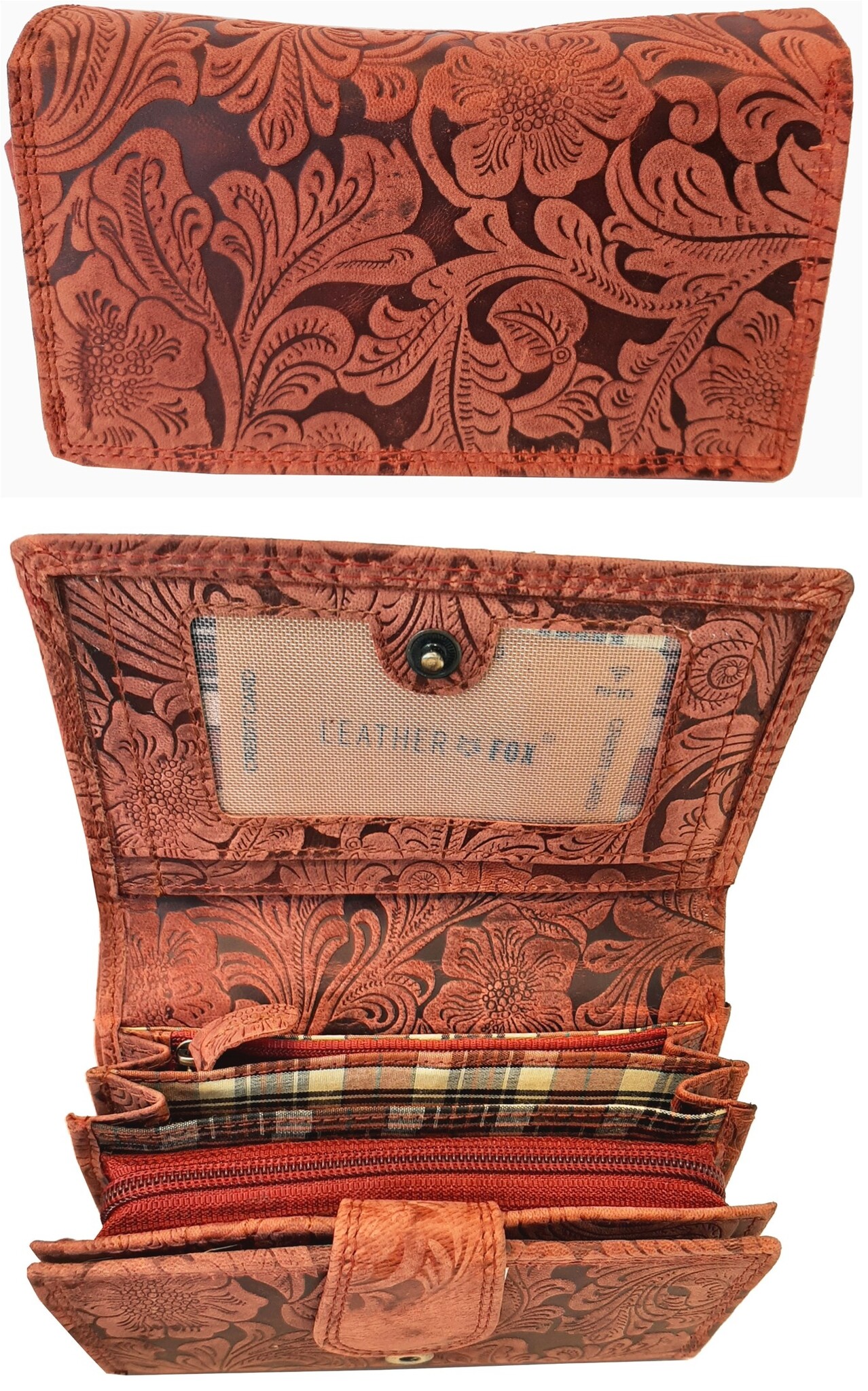 Dames Portemonnee Leer 15x10cm. Rood - Groothandel Karssen