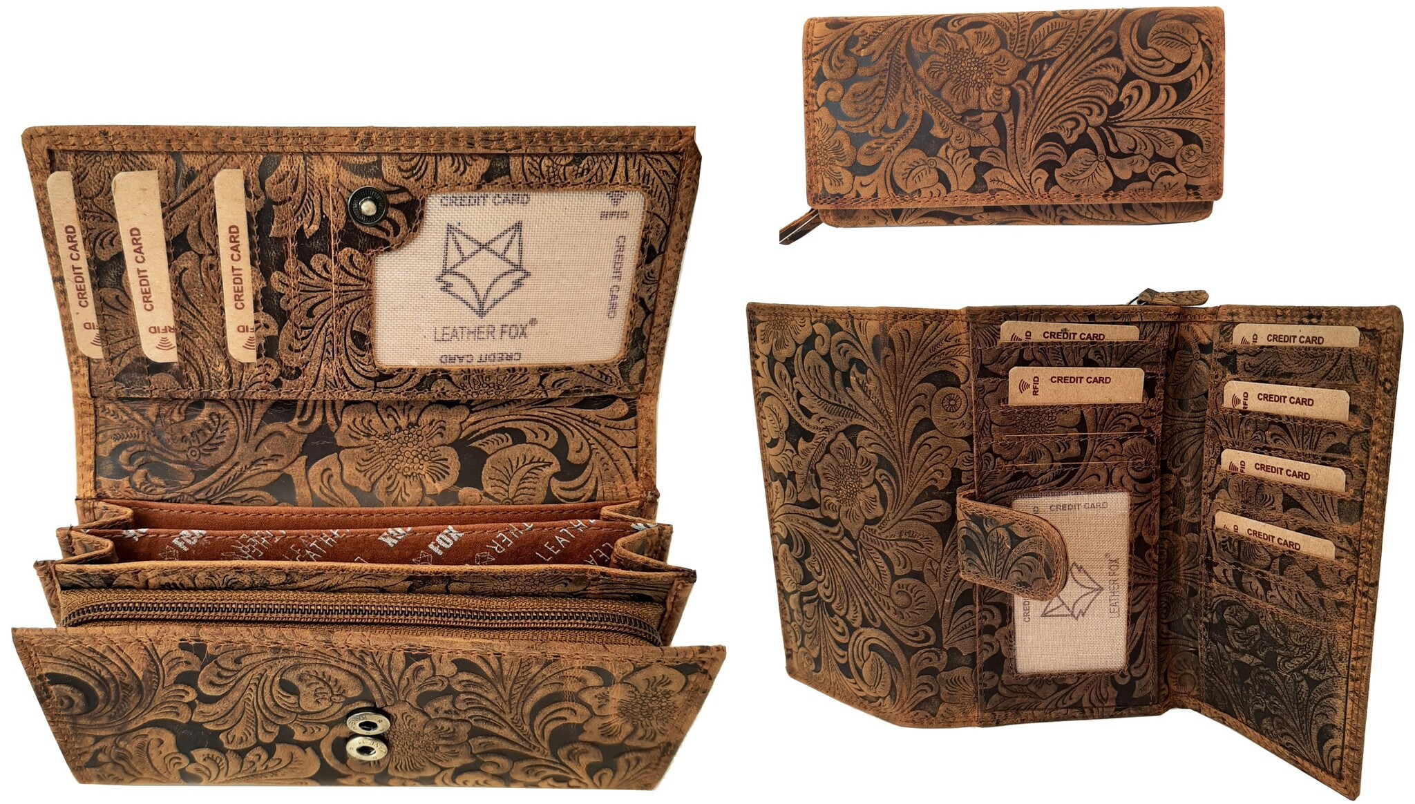 Dames Portemonnee Leer 15x10cm. Bruin - Groothandel Karssen