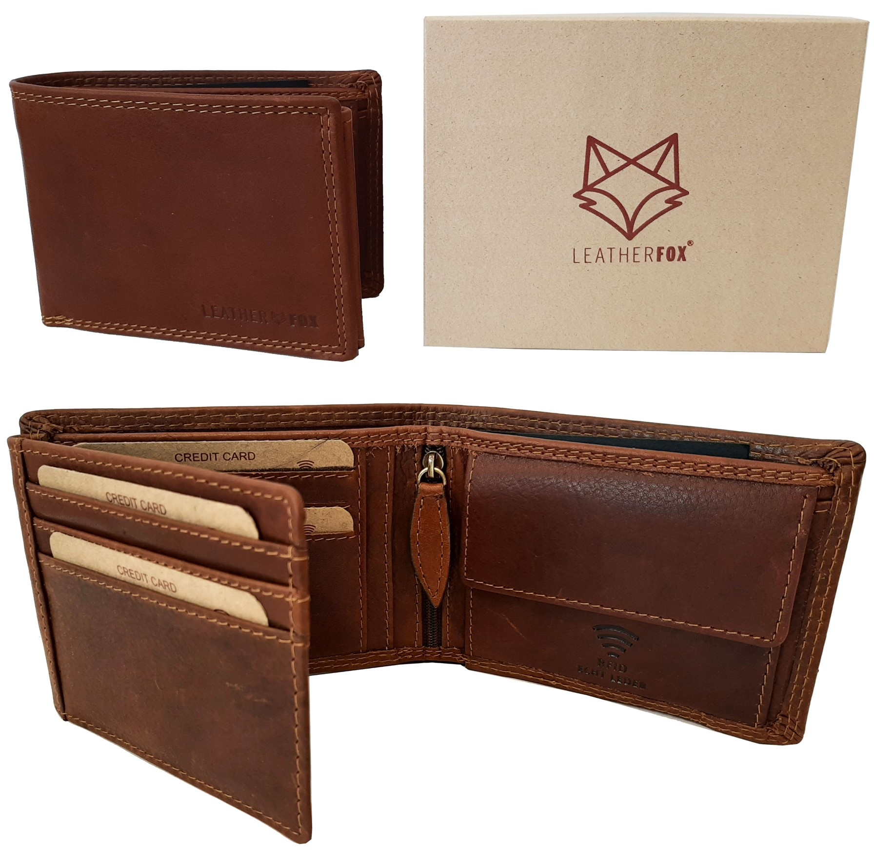 Portemonnee Leer 12,5x10 Bruin in Geschenkbox - Groothandel Karssen