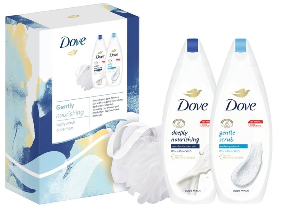 Dove Giftset Nourishing; Douche 225ml + Scrub 225ml + Spons ...