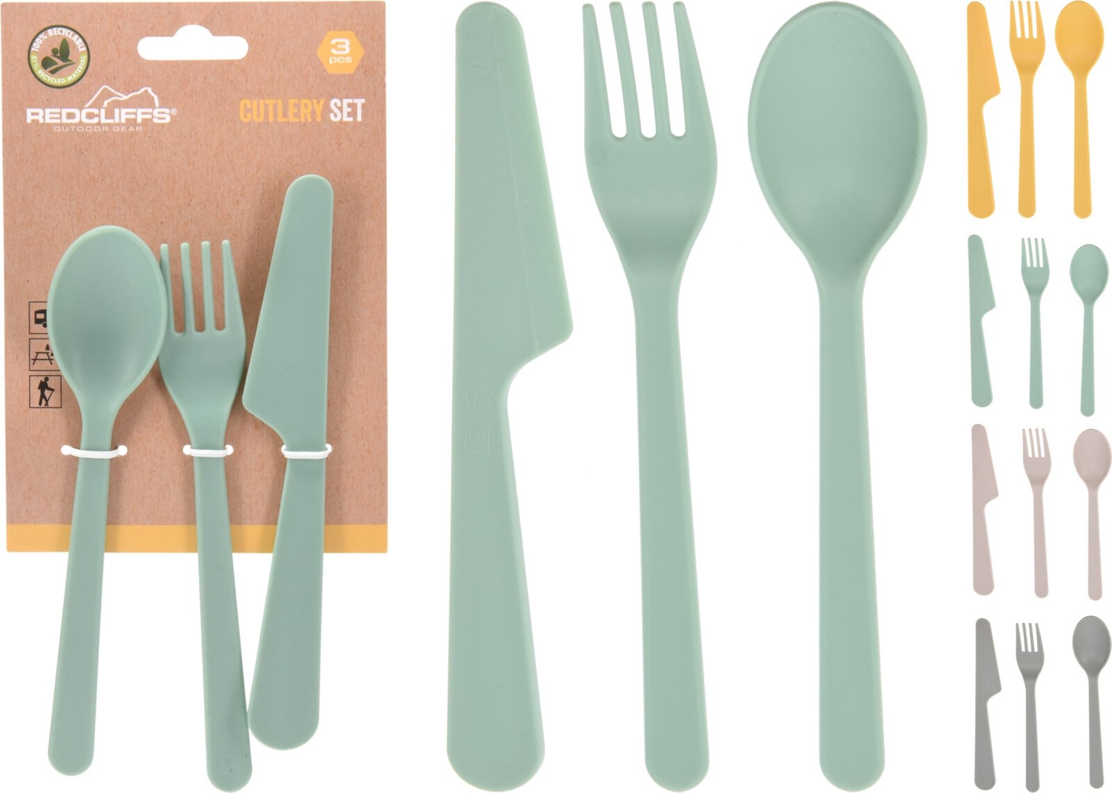 Bestekset Recycled PP 3 delig 4 ass. kleur - Groothandel Karssen