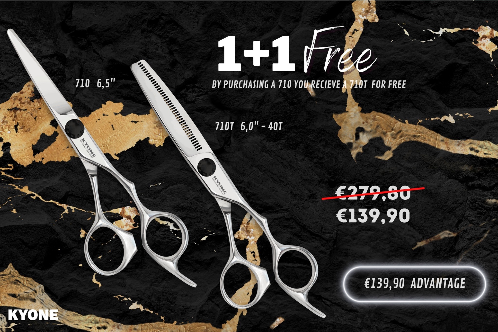 Kyone Knipschaar 710-6.5" met Coupe Schaar 710T-6" - Kappersartikelen