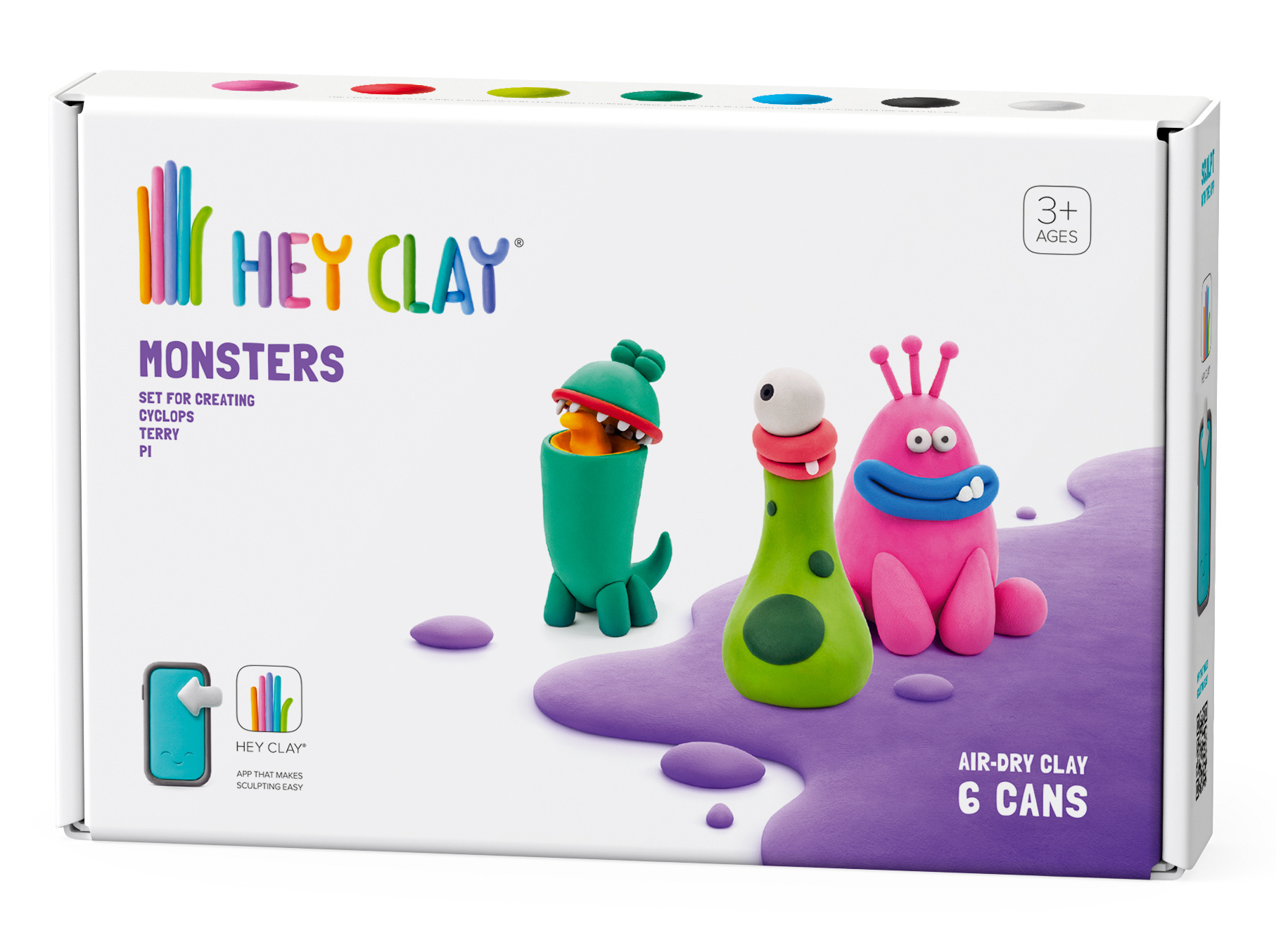 Hey Clay Monsters: Cyclops, Terry, Pi - 6 potjes - Mevrouw Aardbei