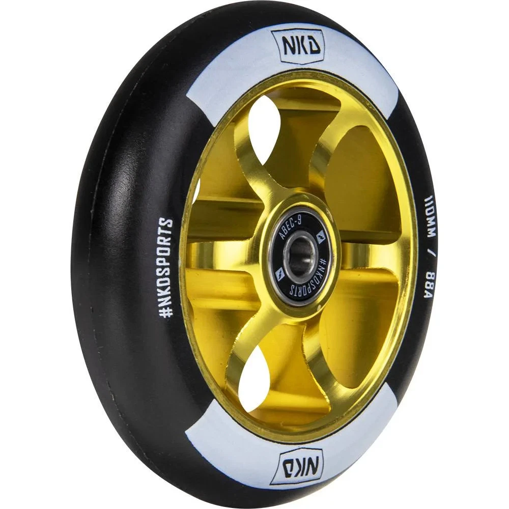 NKD Rally 110mm Stuntstep wiel Black / Gold - Streetsurfshop