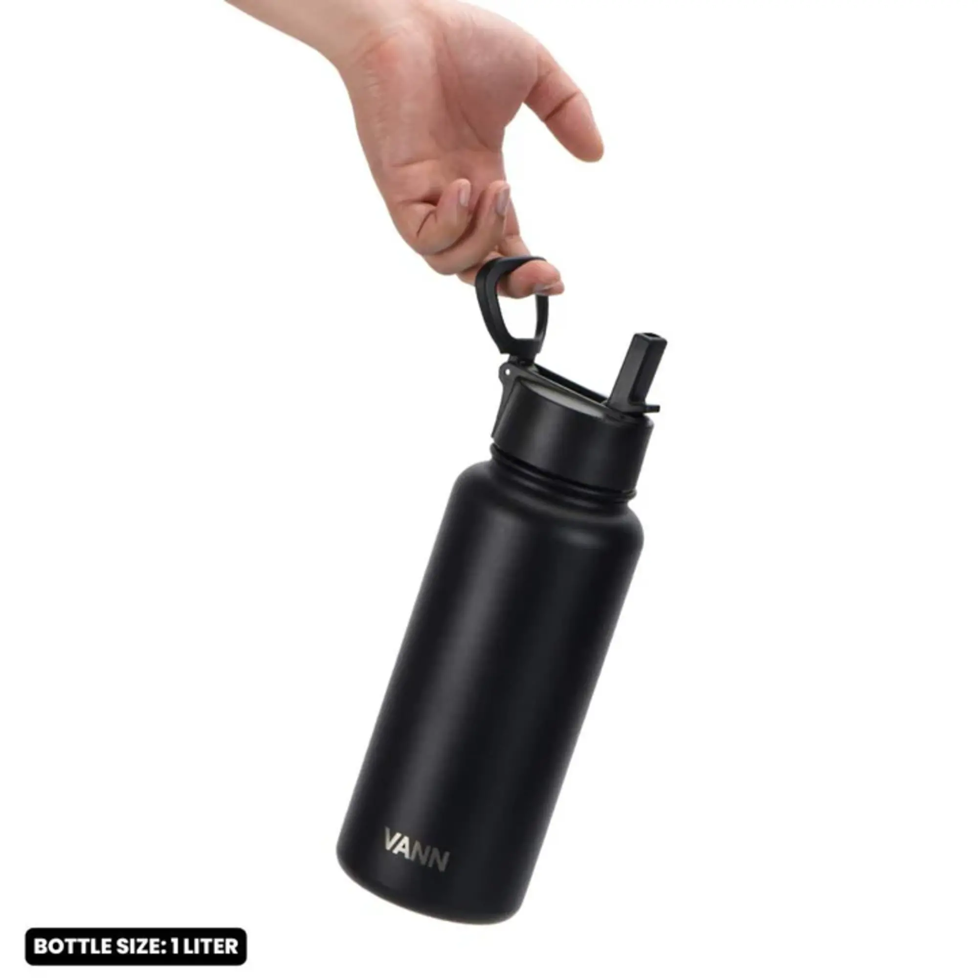 VANN 3-WandigeRVS Drinkfles Zwart 1 Liter | 24u koud - 12u warm - De ...