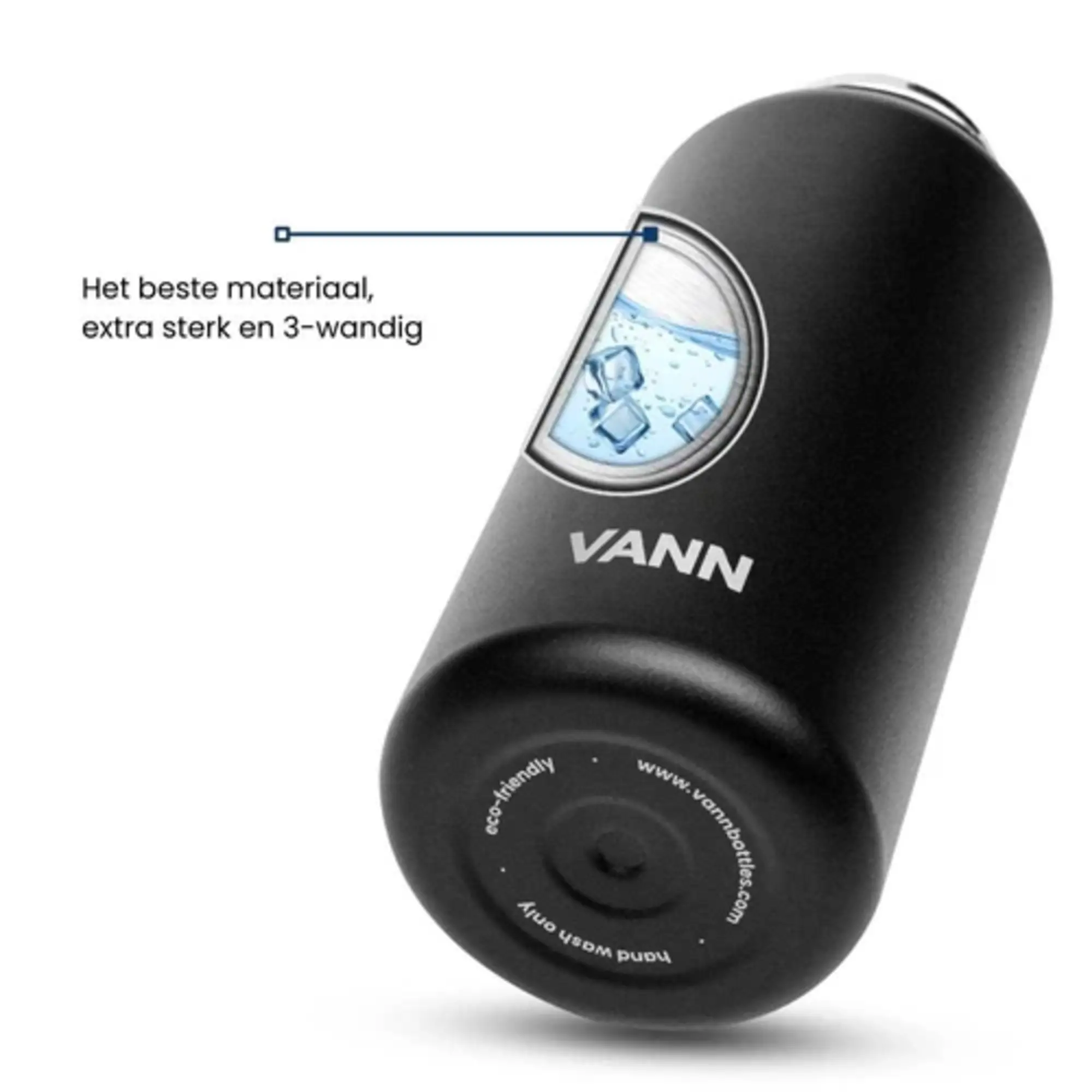 VANN 3-WandigeRVS Drinkfles Zwart 1 Liter | 24u koud - 12u warm - De ...