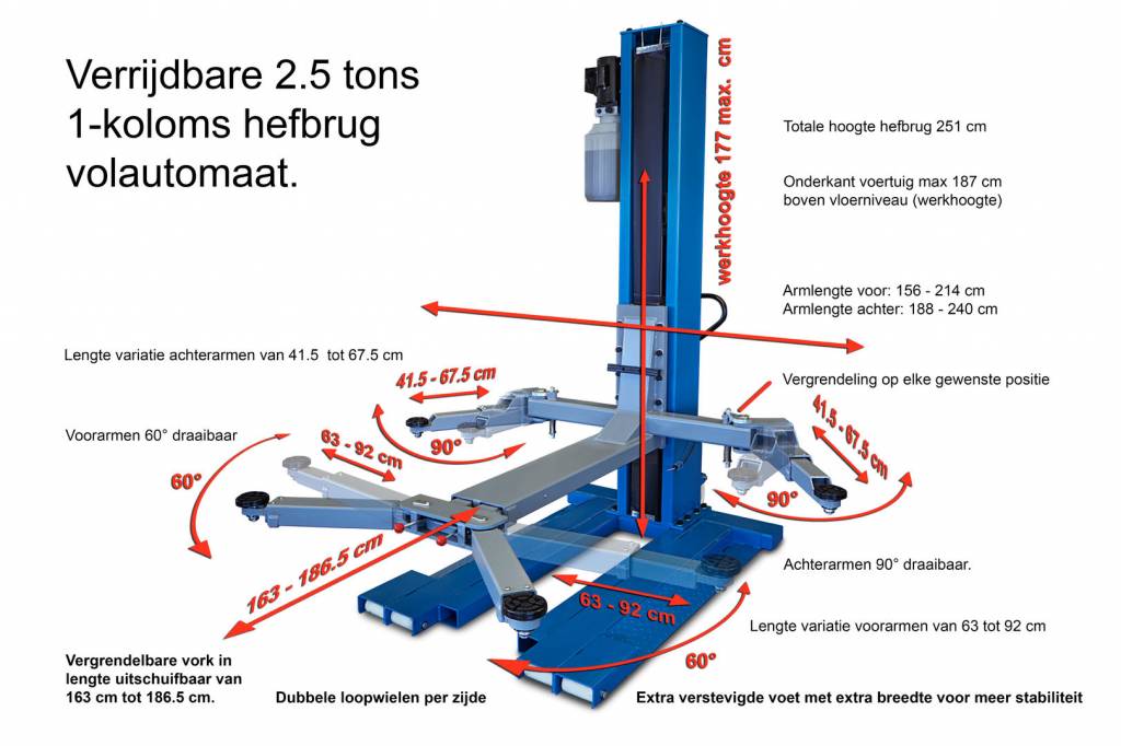 Mobile 1-koloms hefbrug met elektronische ontgrendeling - ToolMania