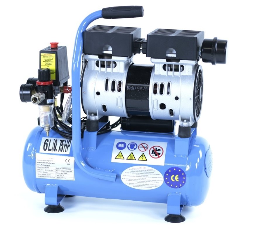 TM 6 Liter Professional Low Noise Compressor 0.75 HP 230v - ToolMania