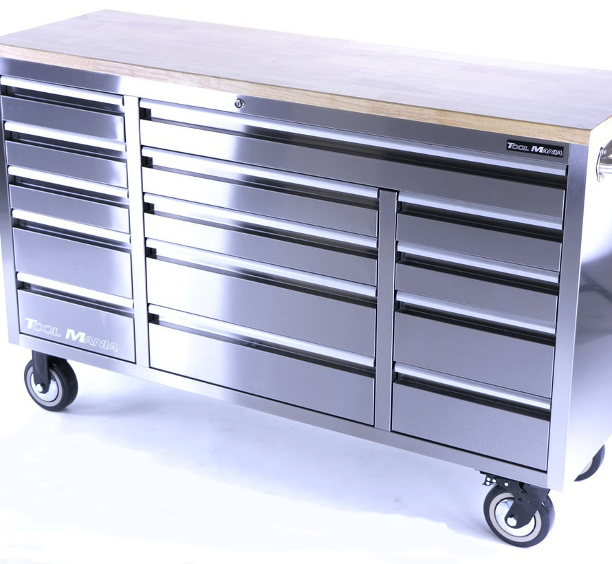 TM TM 161 cm Profi stainless steel tool trolley / workbench with wooden ...